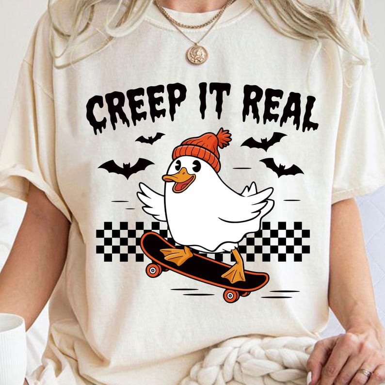Creep It Real Goose T-Shirt, Funny Ghost Duck Halloween Tee with ...
