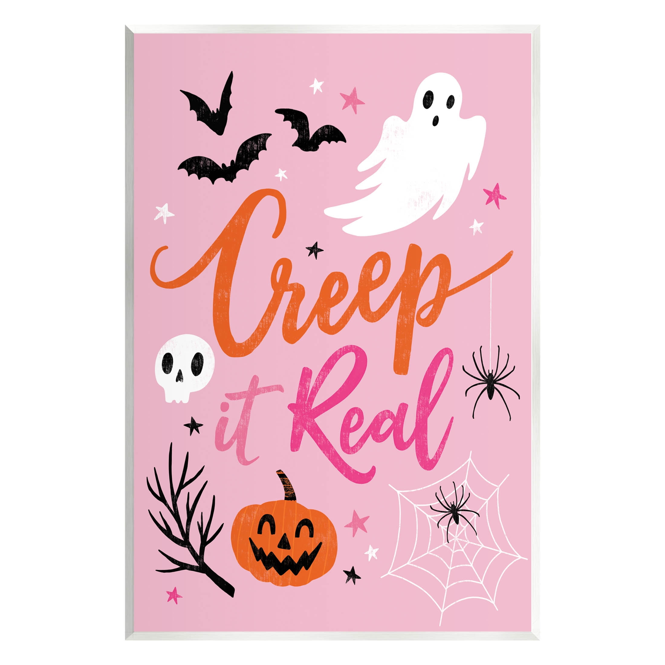 Stupell Industries Creep It Real Pink Halloween Wall Art Ghost Skull ...