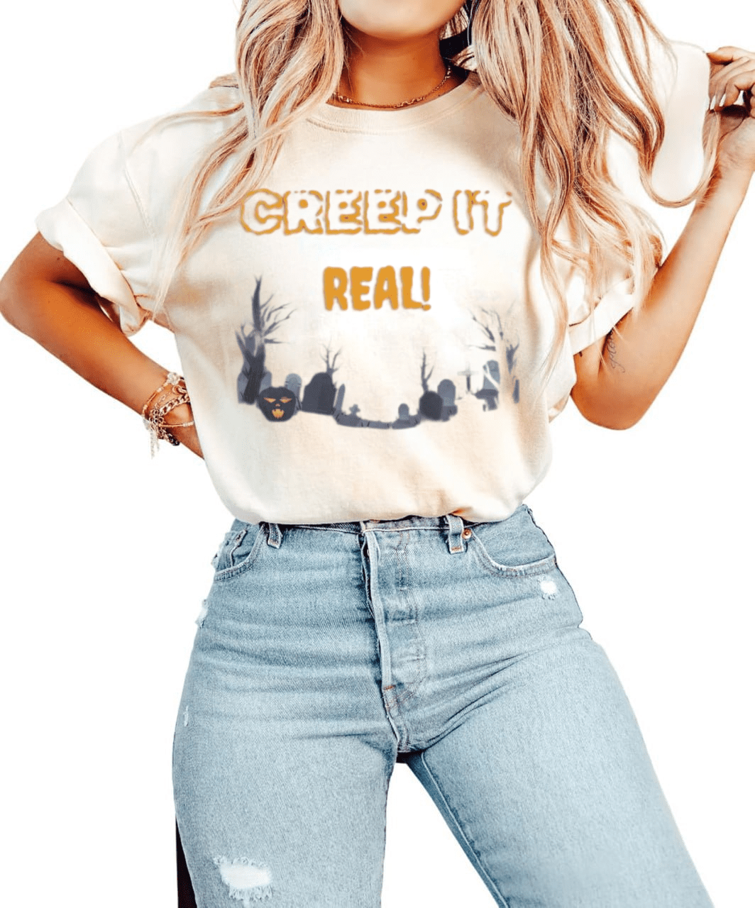 Creep It Real Retro Funny Ghost Typography Halloween Word Comfort ...