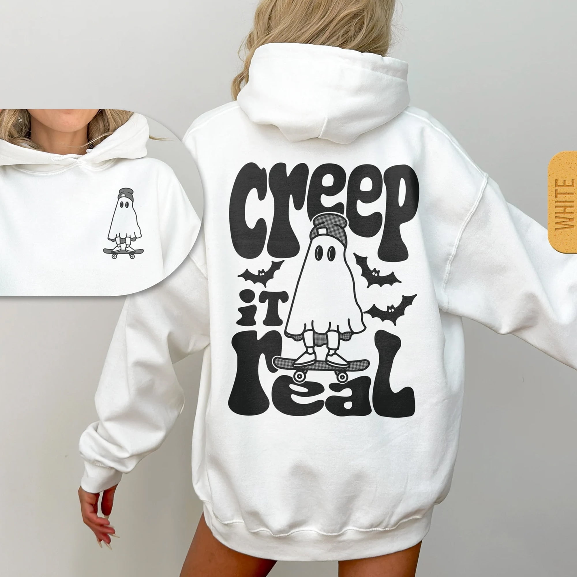 "Creep It Real" Skateboard Ghost Hoodie – Funny Halloween Pullover with ...
