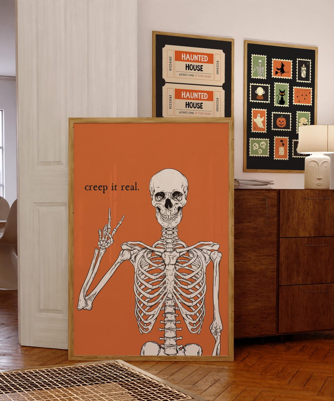 Creep It Real Skeleton Art Print, Cute Wall Art, Retro Spooky Decor ...