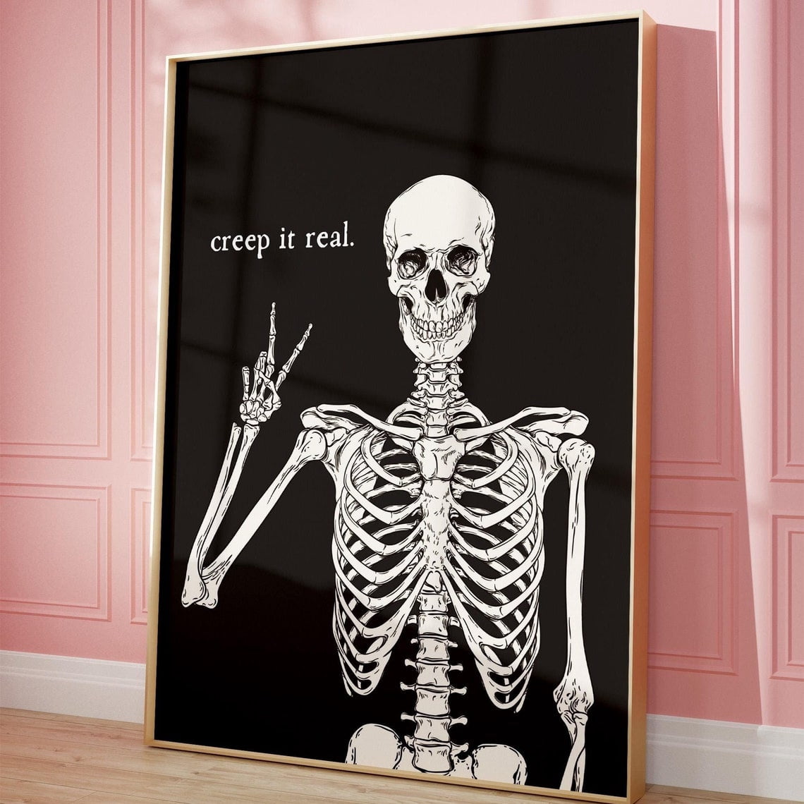 Creep It Real Skeleton Print, Peace Sign Skeleton, Spooky Aesthetic ...
