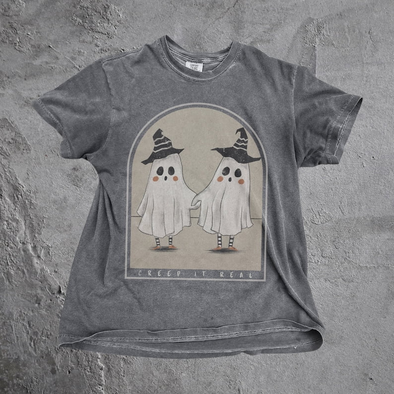 Creep It Real Vintage Black TShirt | Retro Cute Ghost Graphic Tee ...
