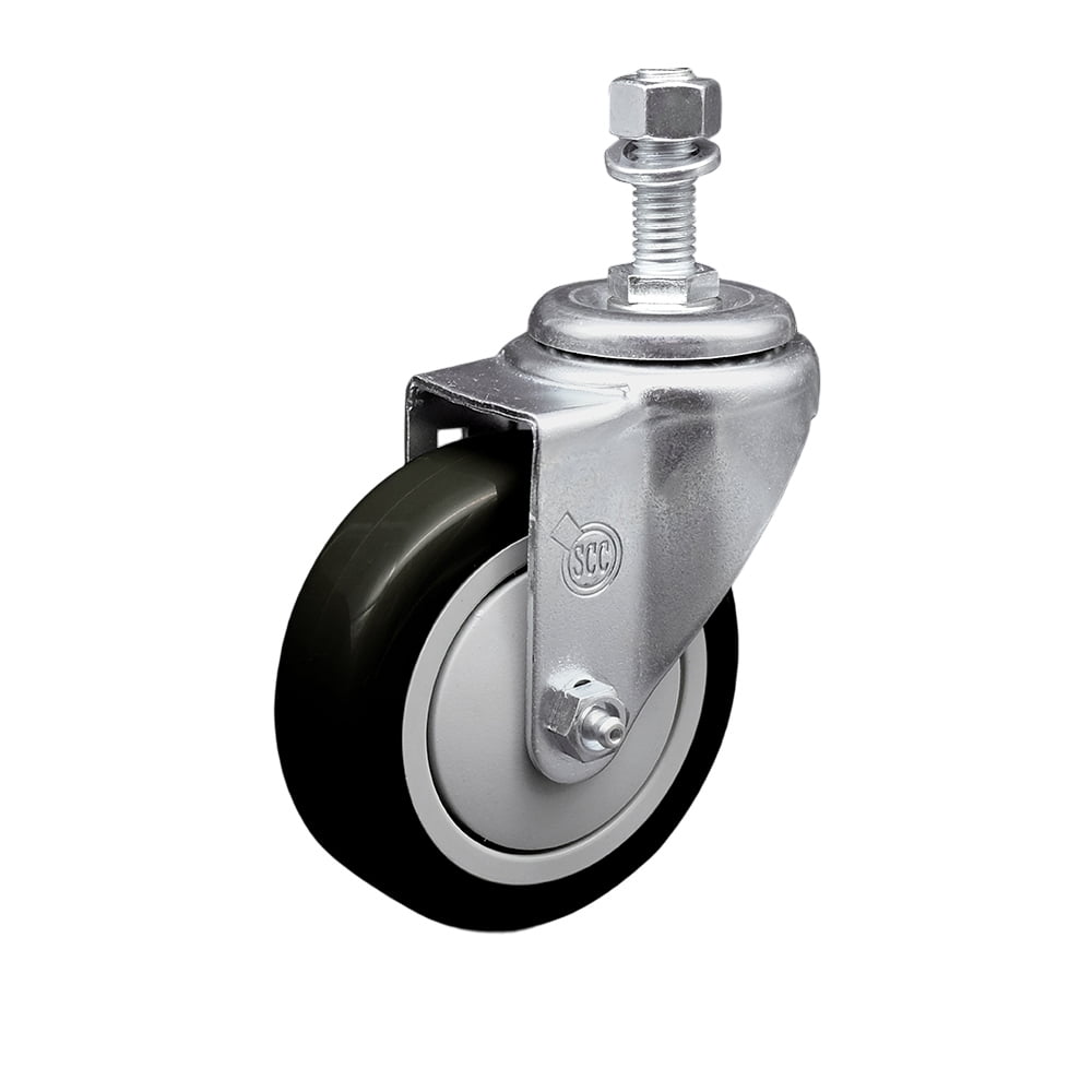 Creeper 4 Inch Black Polyurethane Wheel Swivel ½ Inch Threaded Stem ...