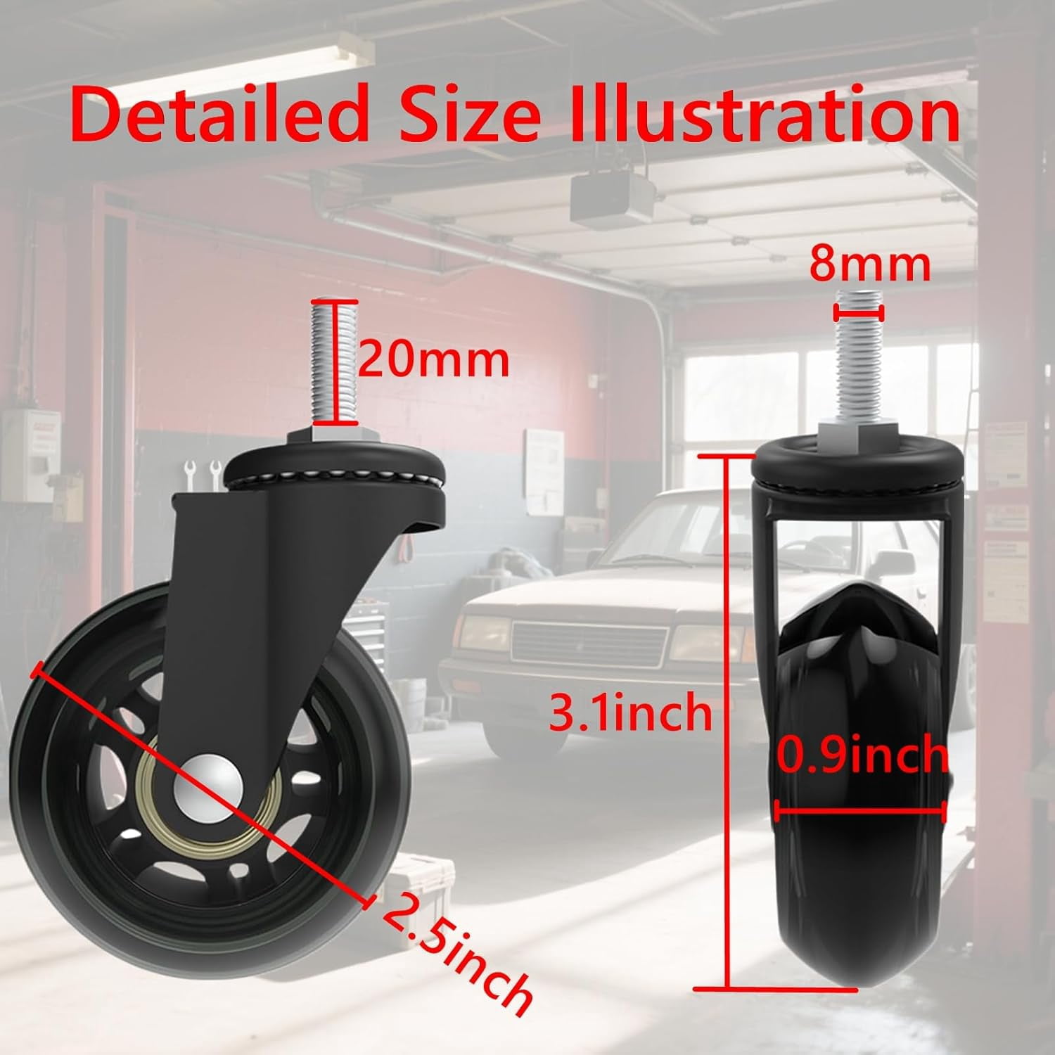 Creeper Caster Wheels Set of 6, Roller Blade Rubber Heavy-Duty 2.5 Inch ...