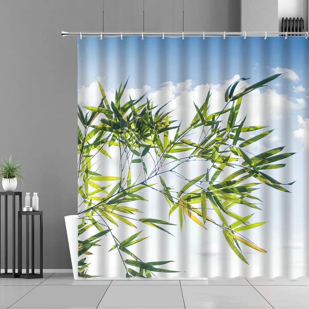 Creeper Plant Green Leaves Shower Curtain Wall Brick Pattern Bathroom ...