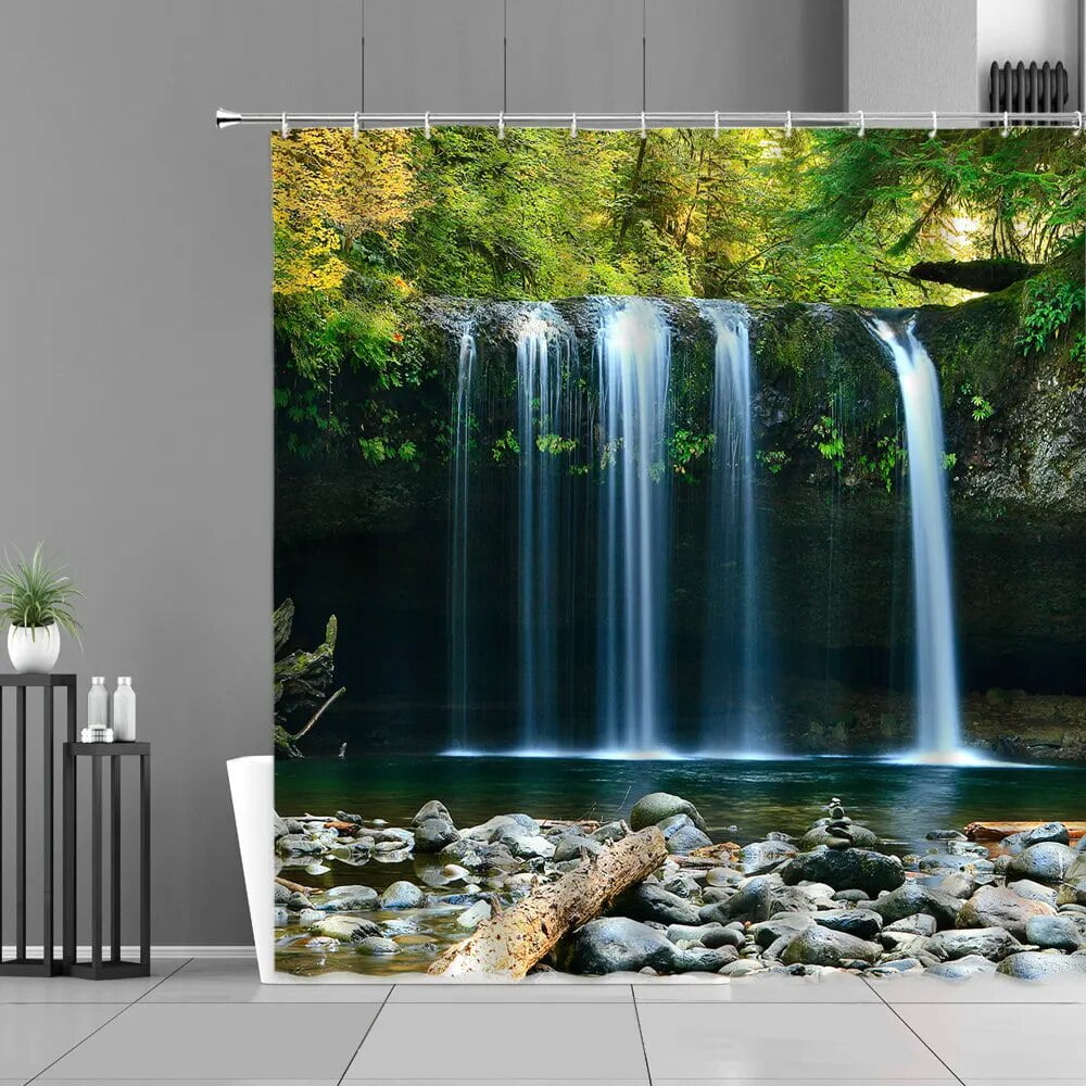 Creeper Plant Green Leaves Shower Curtain Wall Brick Pattern Bathroom ...