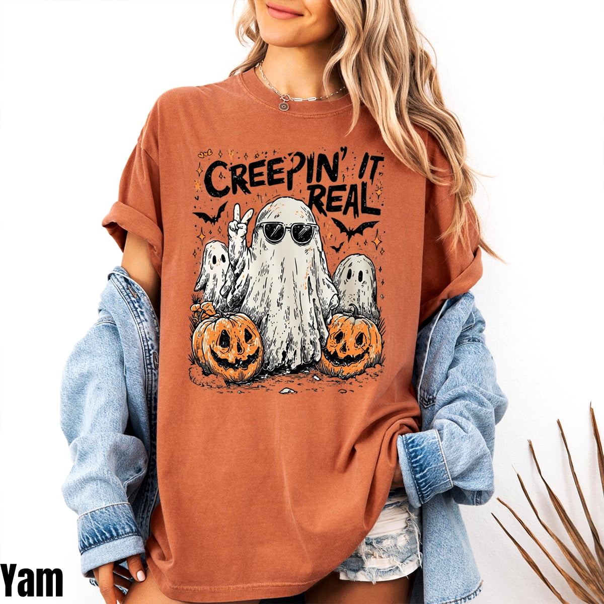 Creepin’ It Real Halloween T-Shirt – Funny Cool Ghosts & Pumpkin ...