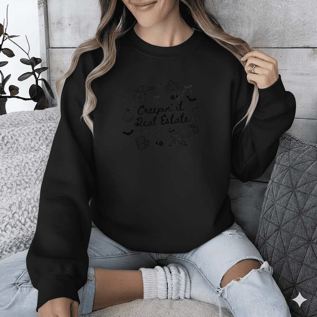 Creepin It Real October Vibes And Lighthearted Mood Cozy Fun Sweatshirt ...