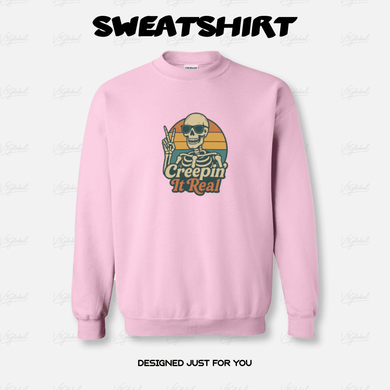 Creepin It Real Retro Skeleton Peace Sign Groovy Holiday Cartoon ...