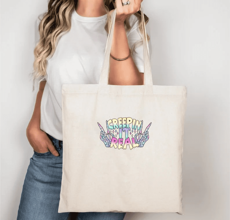 Creepin It Real Skeleton Peace Sign Groovy Graphic Halloween Tote Bag ...