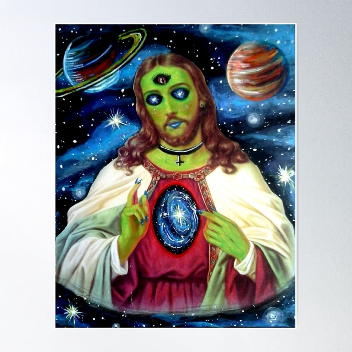 Creepy Alien Outer Space Jesus Poster Wall Art, Modern Wall Decor For ...
