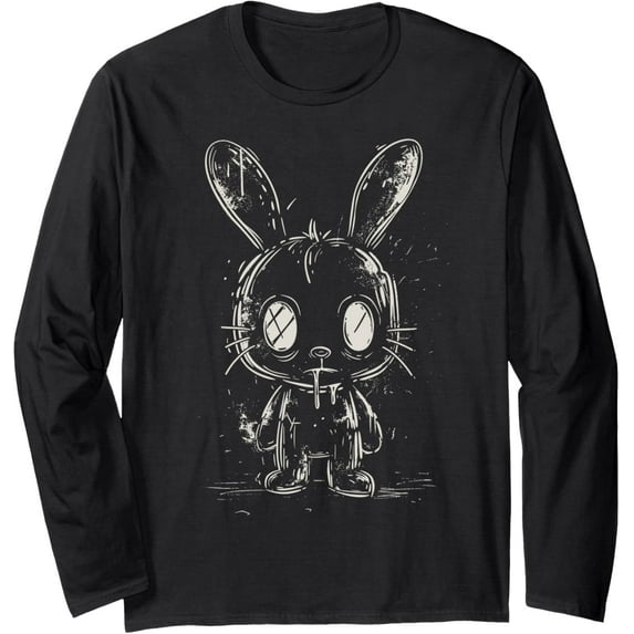 Creepy Bunny Rabbit Doll Goth Alt Scary Horror Aesthetic Long Sleeve T ...