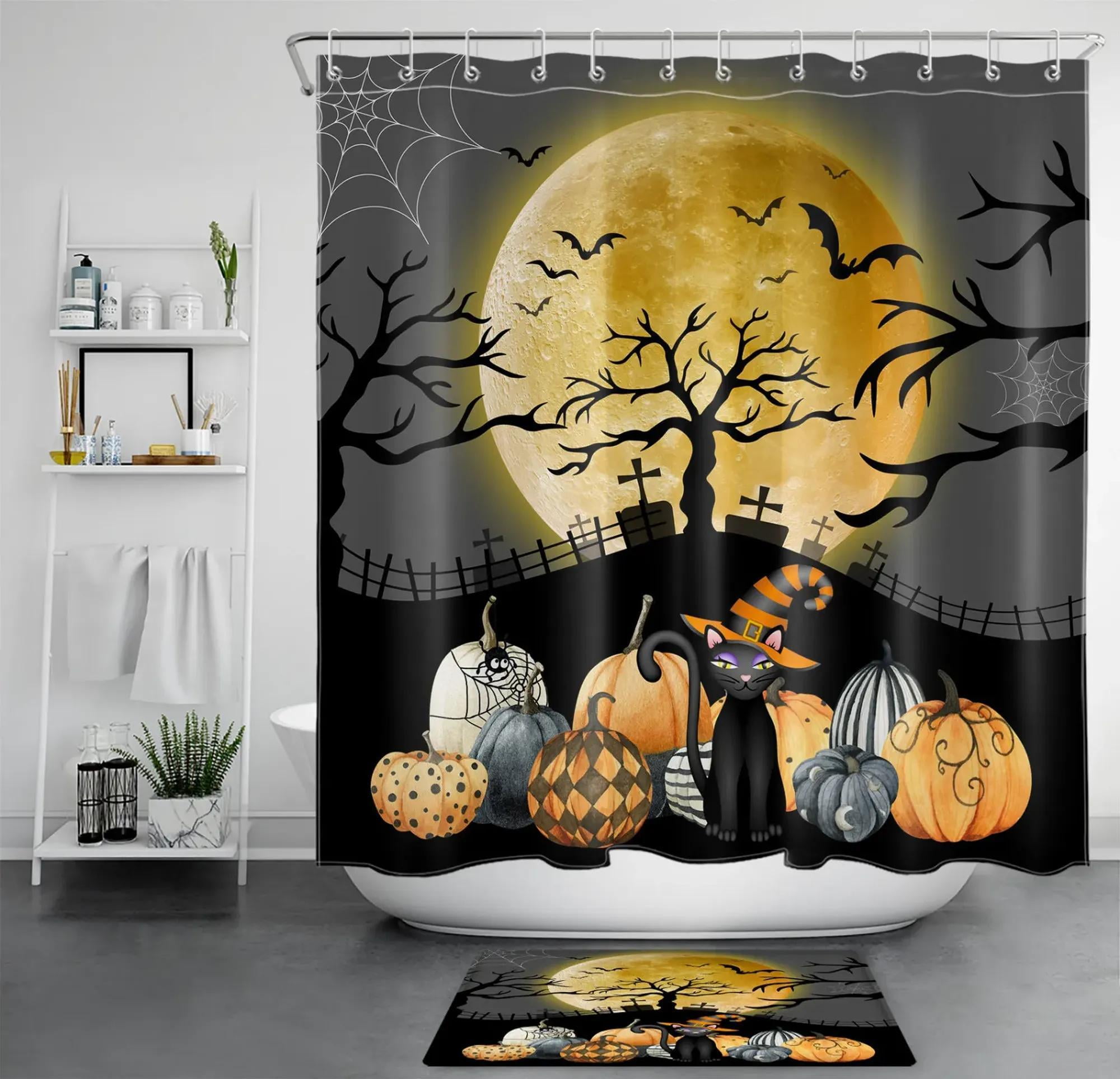 Creepy Cat And Bat Halloween Shower Curtain Transform Your Bathroom
