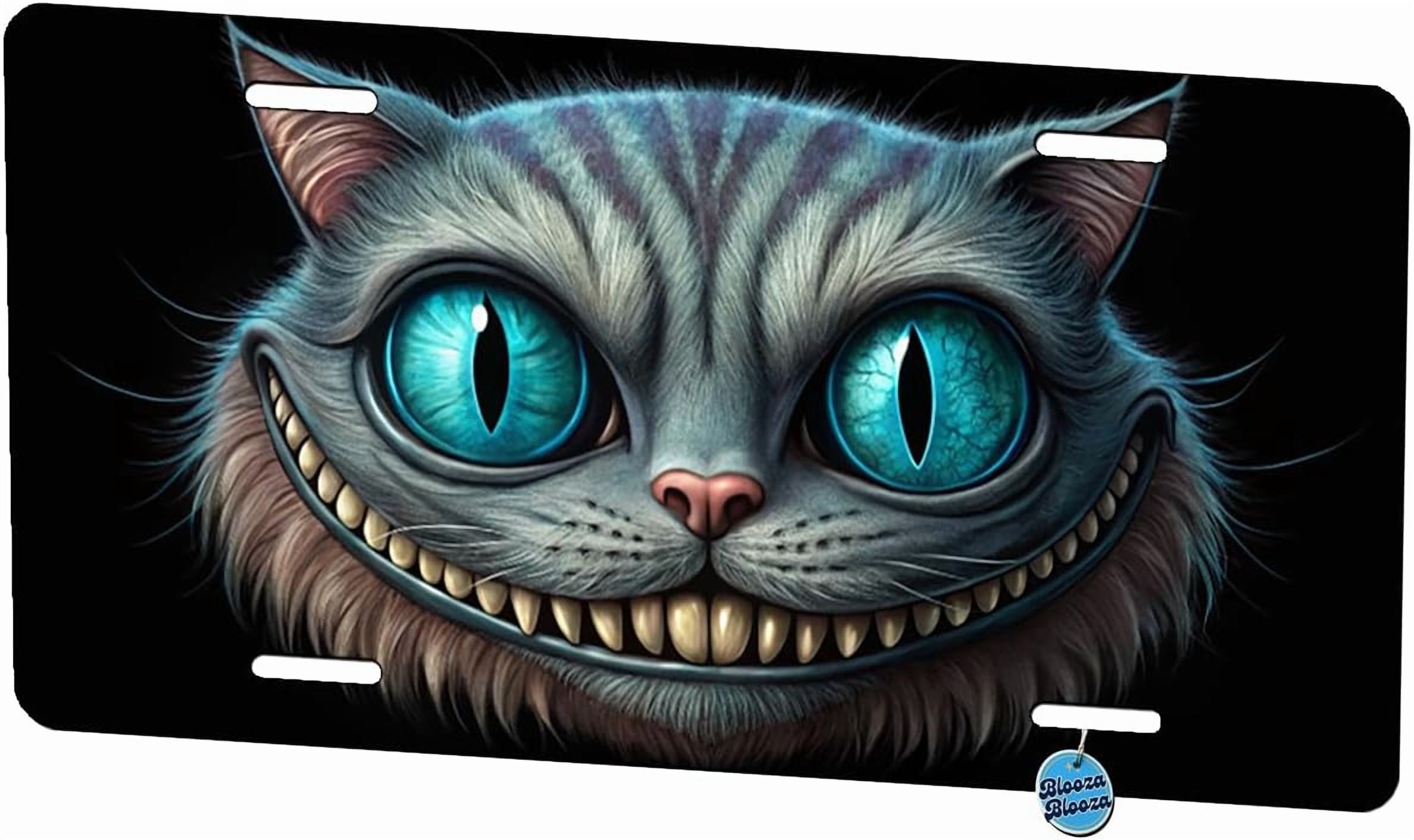 Creepy Cheshire Cat Grin on Black Metal Vanity Novelty Tag License ...