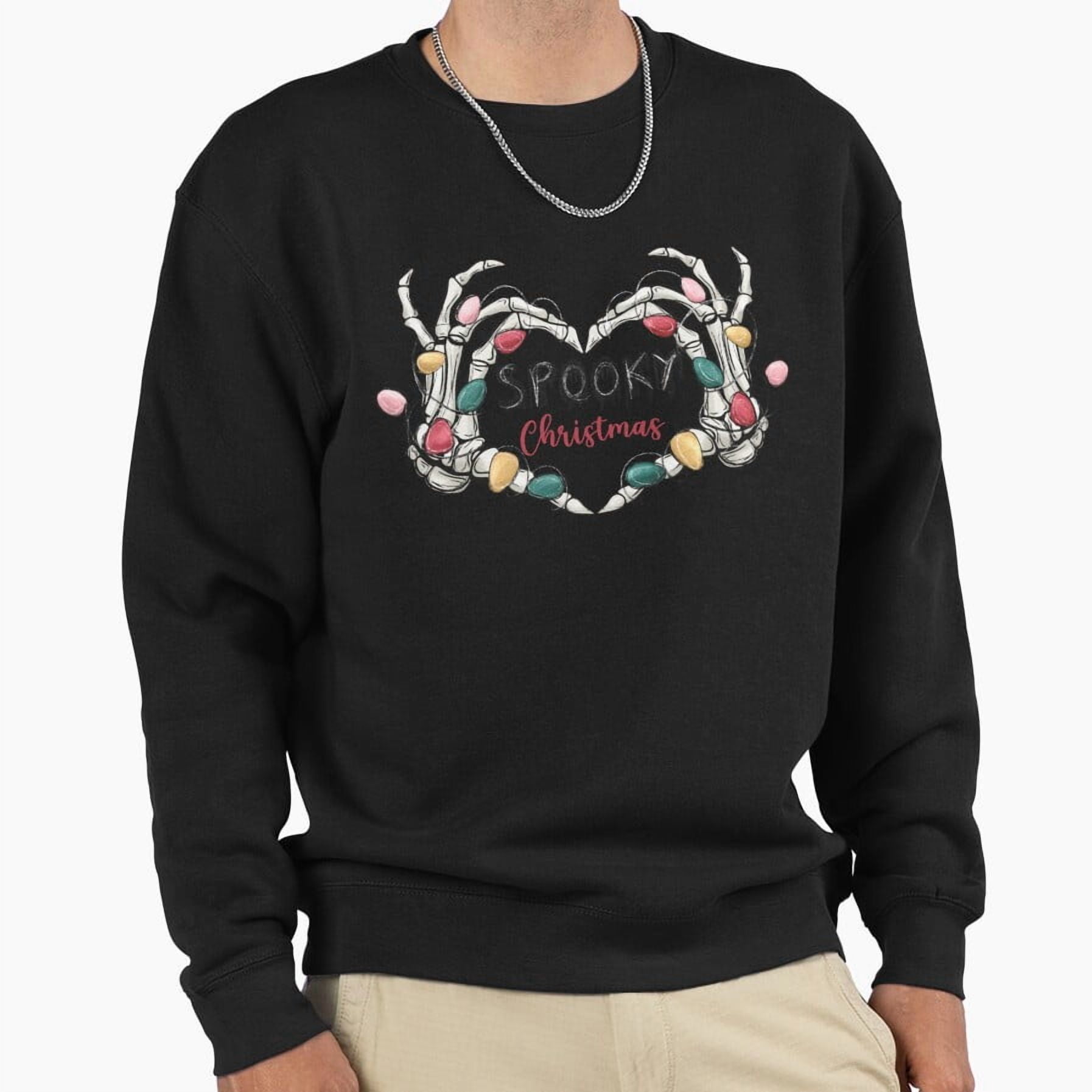 Creepy Christmas Skeleton Hands Heart Lights Graphic Unisex Sweatshirt ...