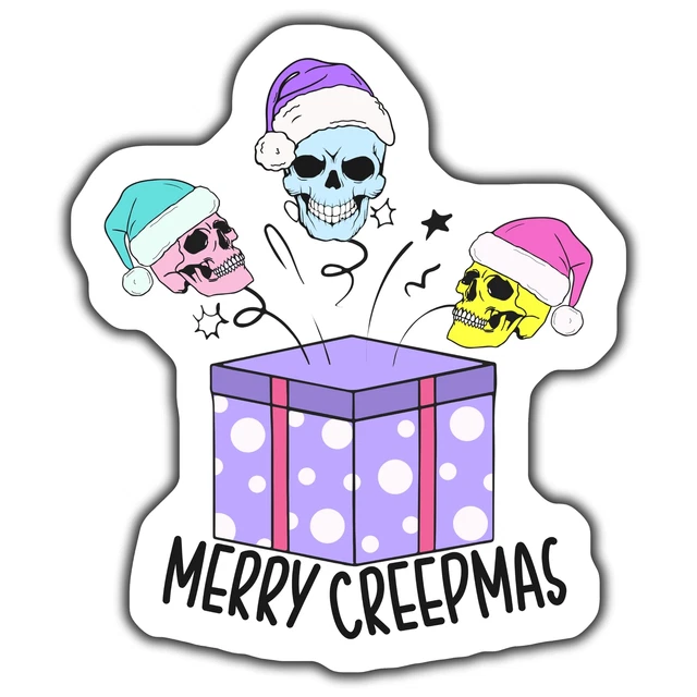 Creepy Christmas Stickers, Merry Creepmas Skull Sticker, Holiday Skull ...