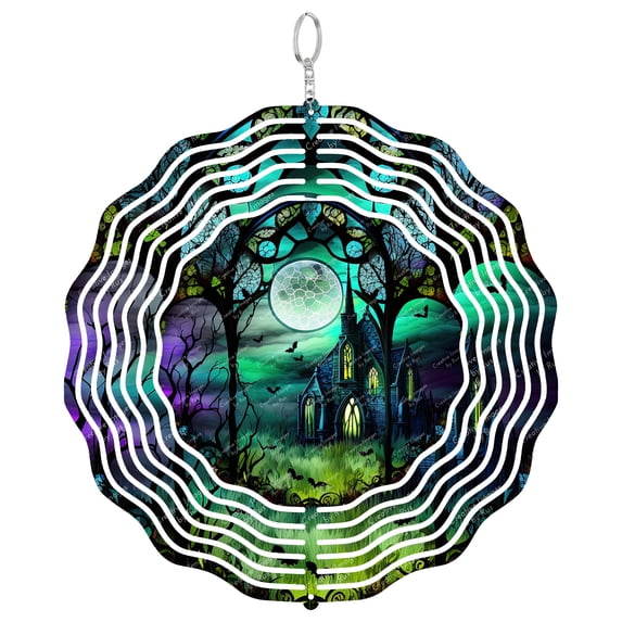 Creepy Church Halloween Stained Glass 3D Wind Spinner Kinetic Hanging ...