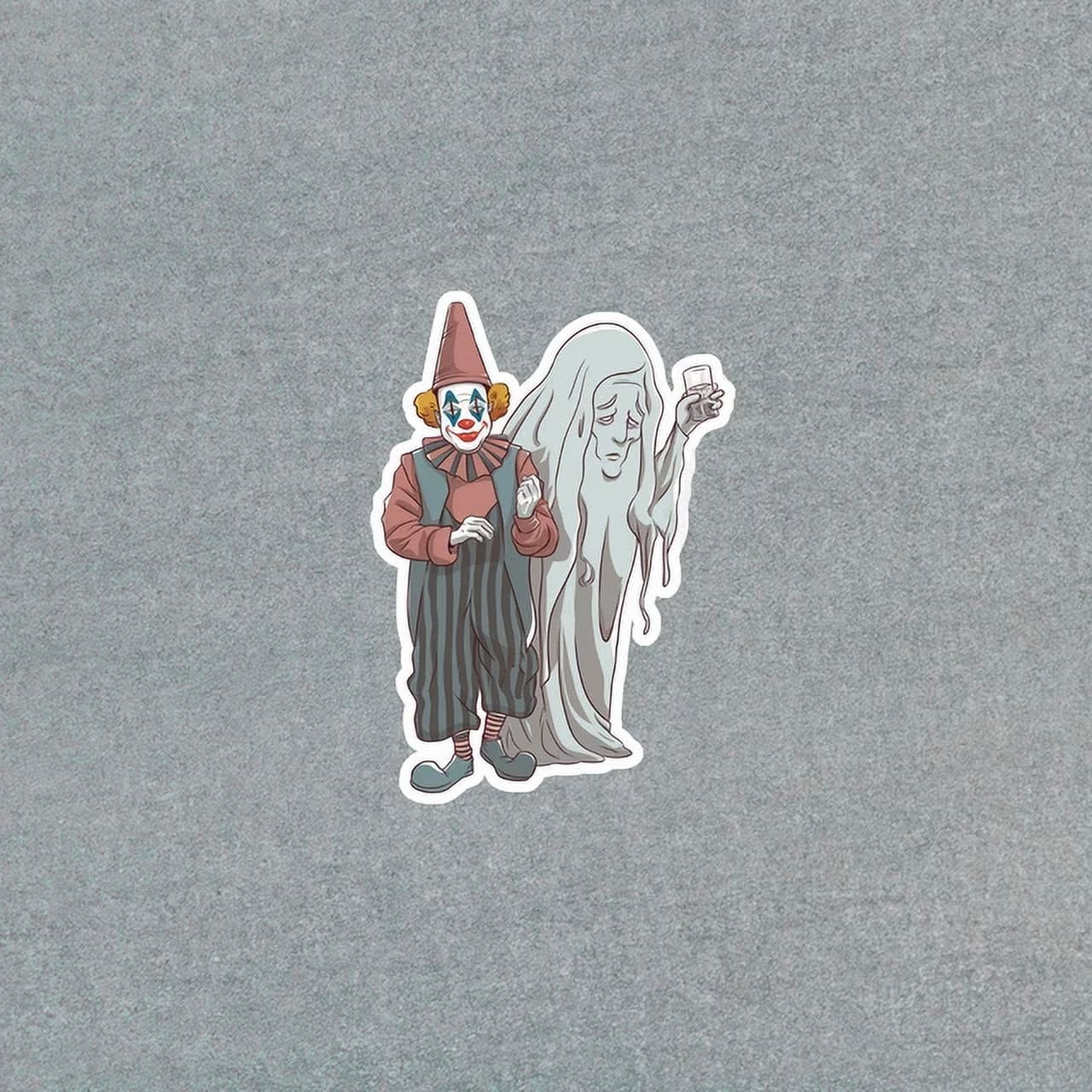 Creepy Clown And Ghost Bestie Sticker - Spooky Cute Halloween ...