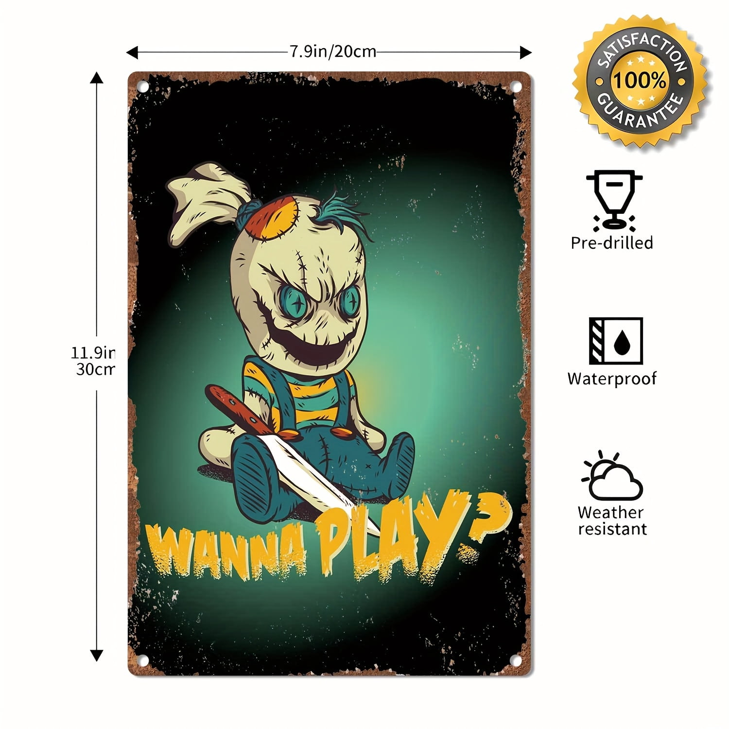 Creepy Clown Graphic With Wanna Play Retro Metal Tin Sign Vintage Sign Rustic Style for Home ...