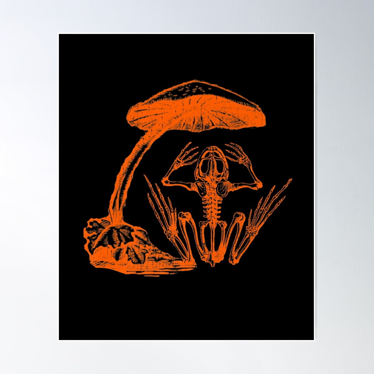 Creepy Cottagecore Frog Under Mushroom Umbrella Skeleton Poster Wall ...