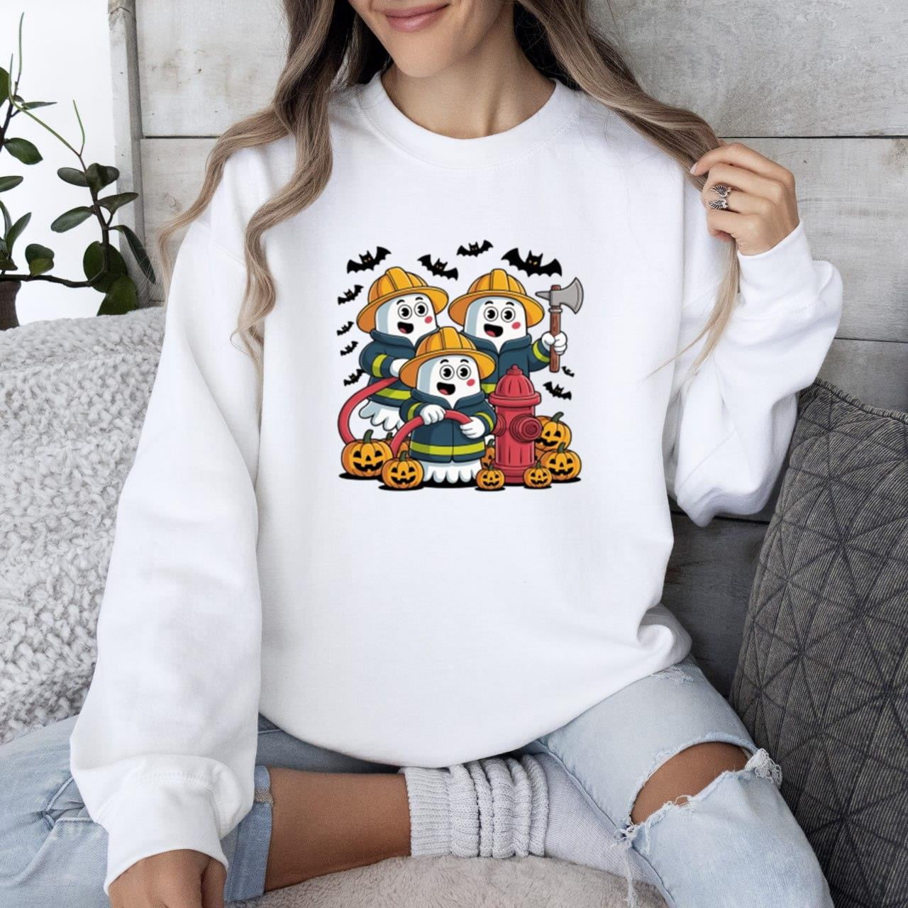 Creepy Crew Ghost Firefighter Funny Halloween Team Matching Graphic ...