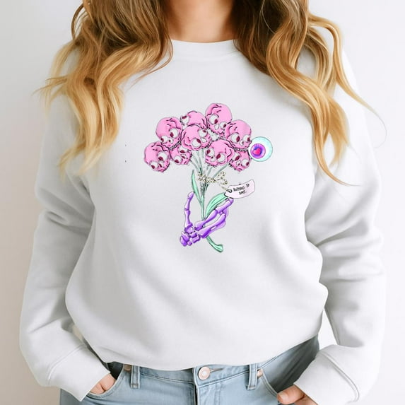 Creepy Cute Pastel Goth Flowers Skeleton Skeleton Head Horror Graphic ...