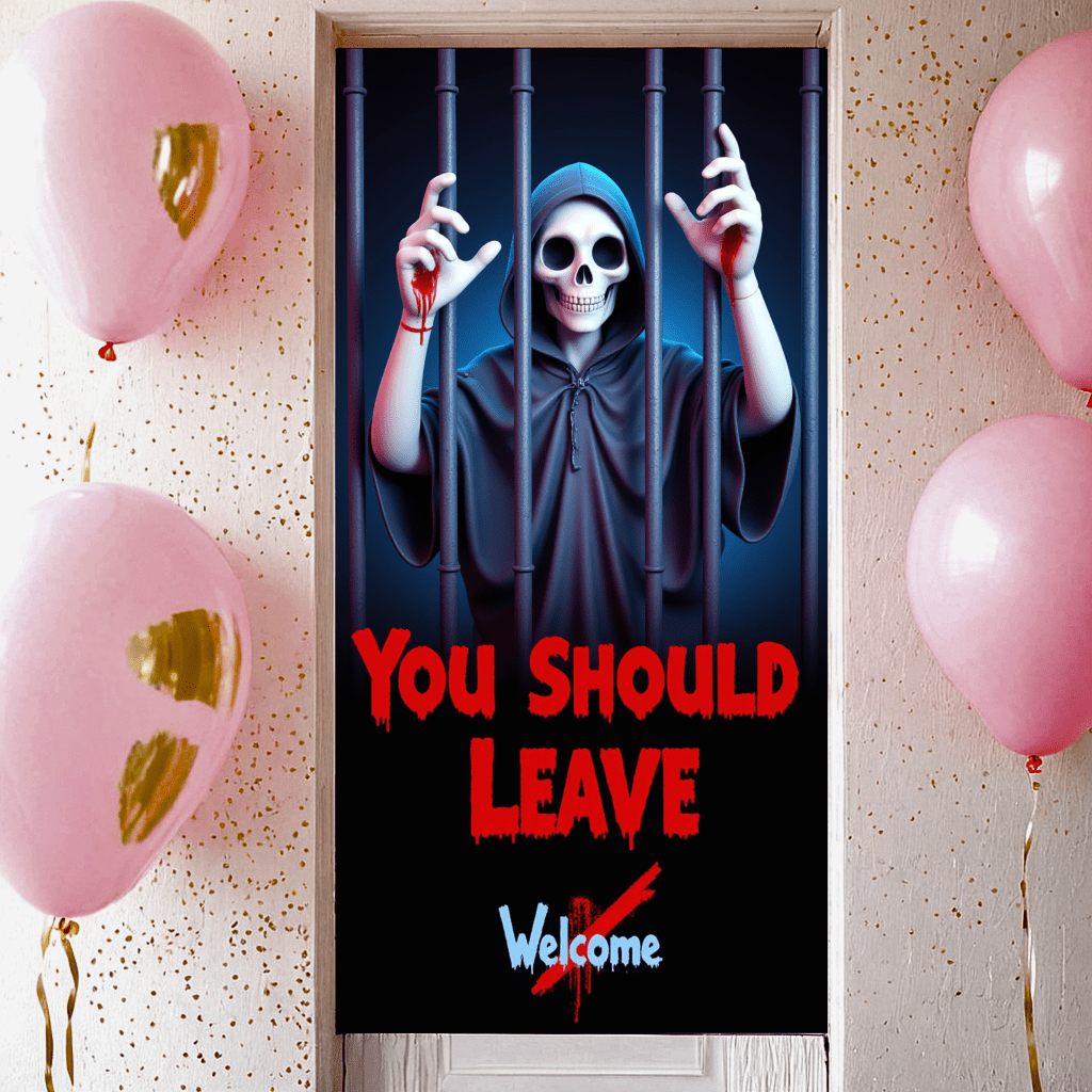 Creepy Design Grim Reaper You Should Leave Welcome Banner Halloween ...