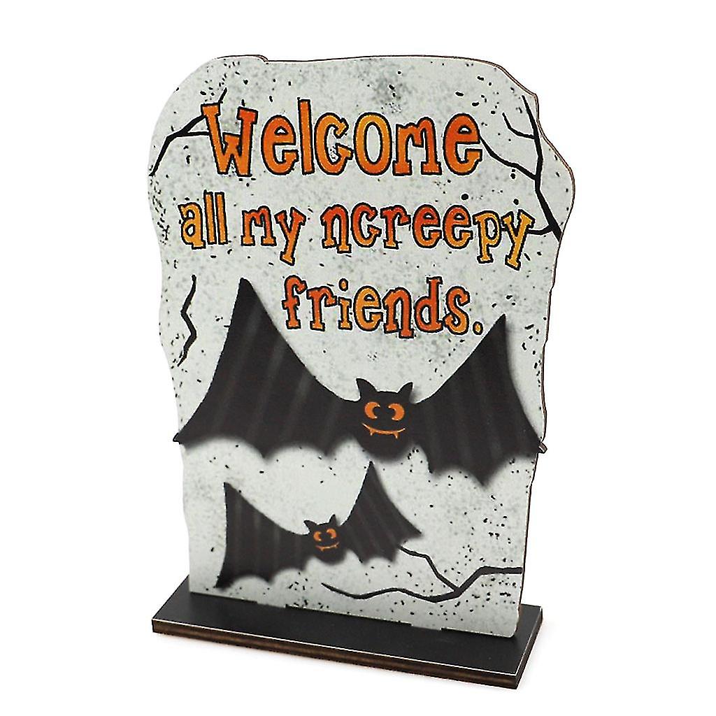 Creepy Friends Tombstone Wooden Sign Halloween Table Decoration Cartoon ...