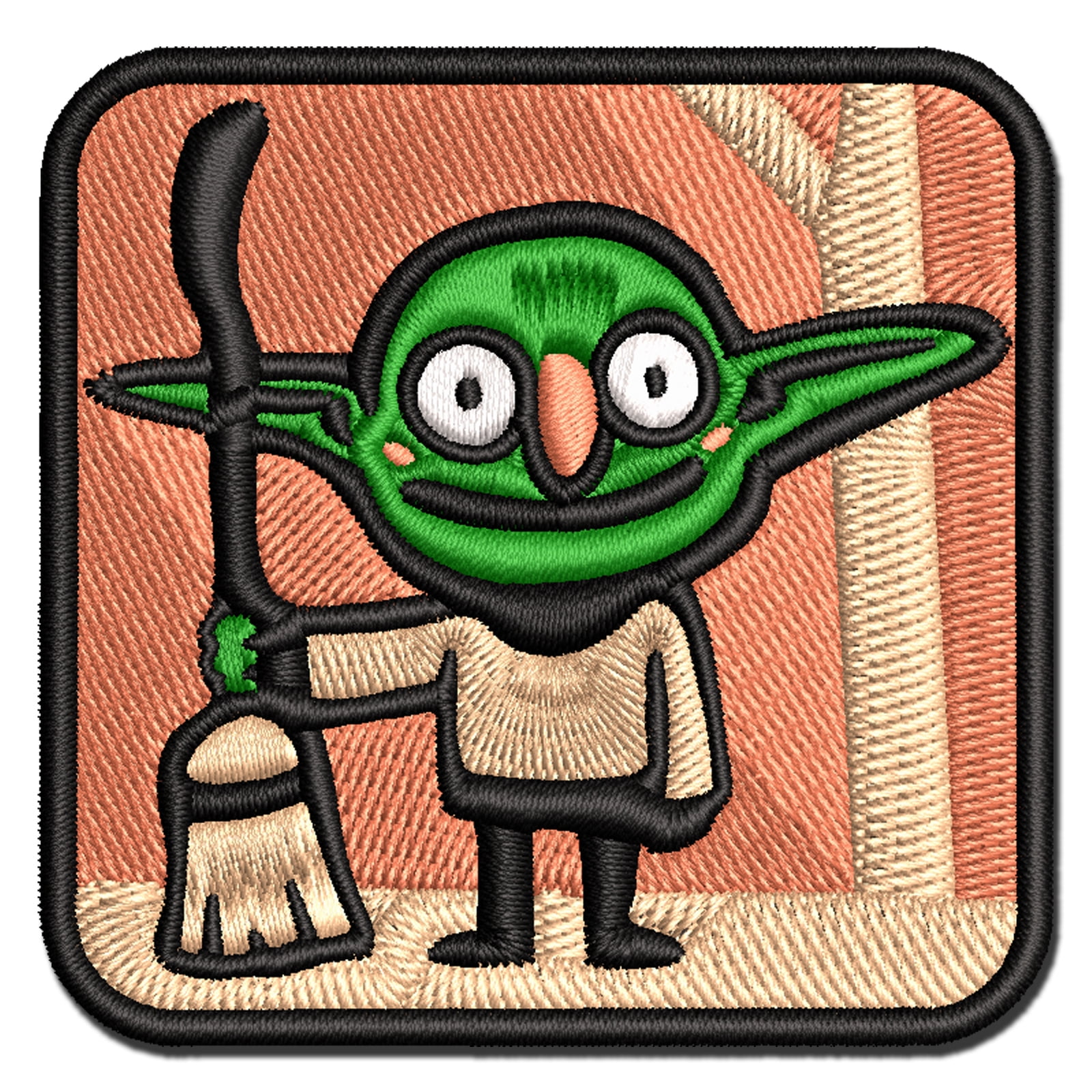 Creepy Goblin With Witch Broomstick Applique Multi-Color Embroidered ...