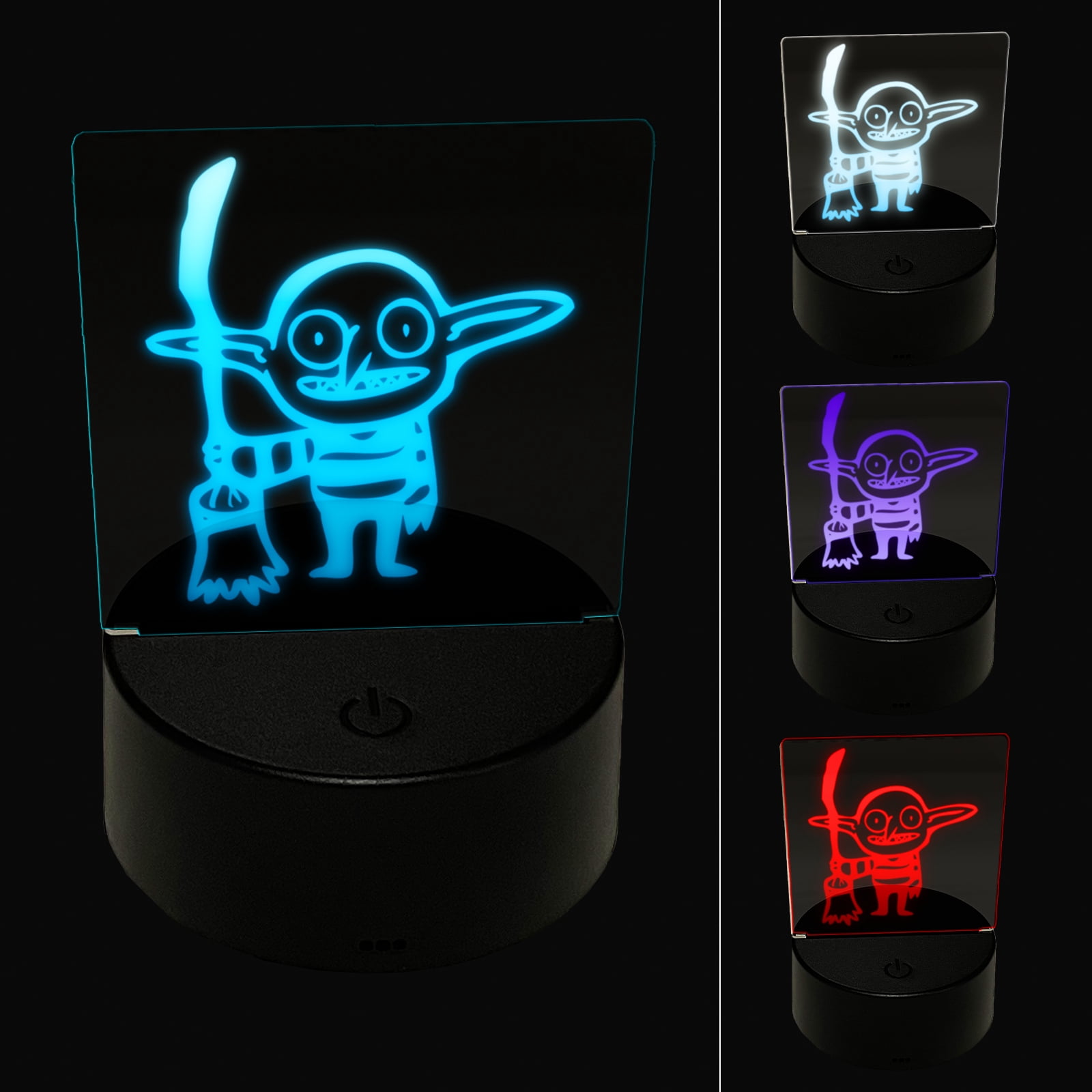 Creepy Goblin With Witch Broomstick LED Night Light Sign 3D Illusion ...