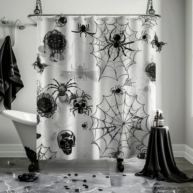 Creepy Gothic Spider Web Shower Curtain Vintage Style Bathroom Decor