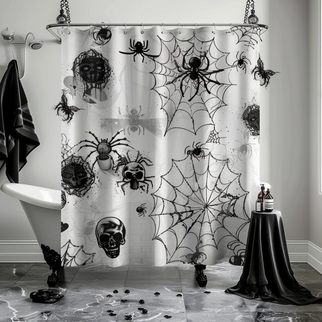 Creepy Gothic Spider Web Shower Curtain Vintage Style Bathroom Decor