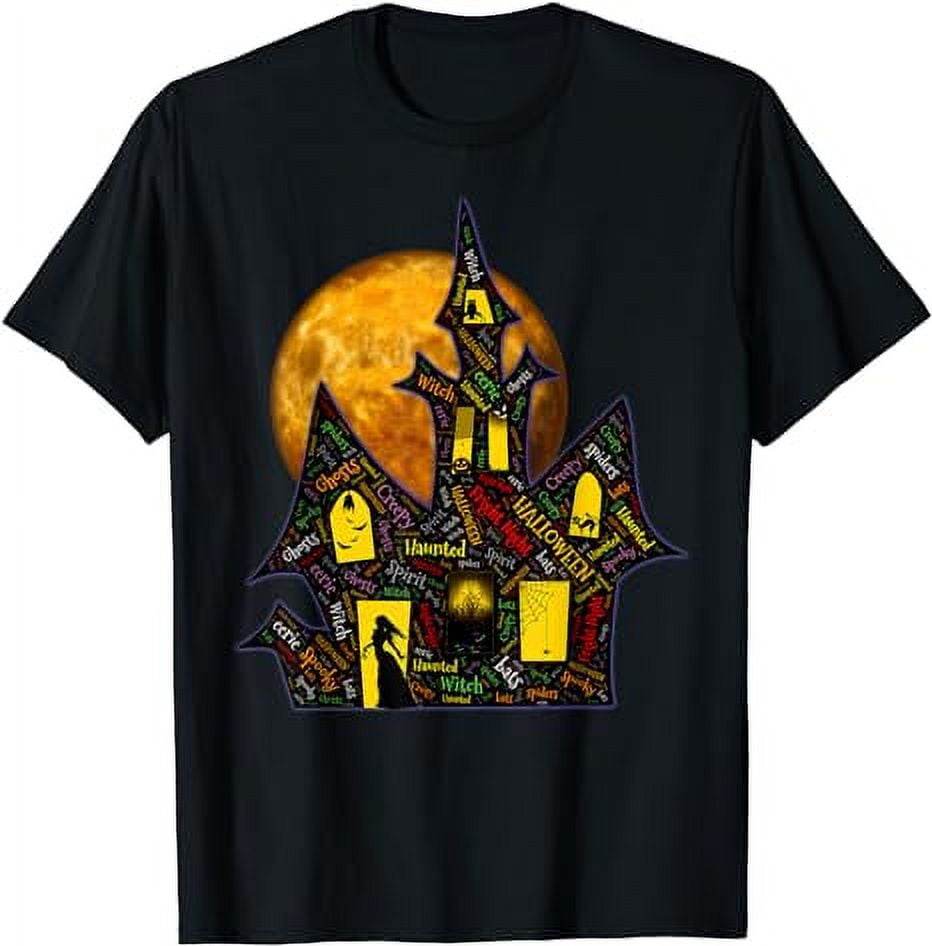 Creepy Haunted Mansion Full Moon Halloween Words T-Shirt - Walmart.com