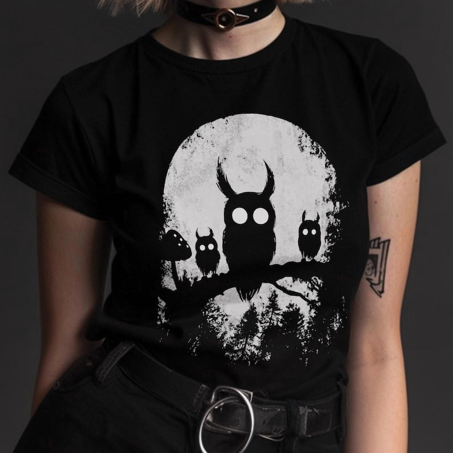 Creepy Owl Moon T-shirt â Gothic Forest Design With Glowing Eyes ...