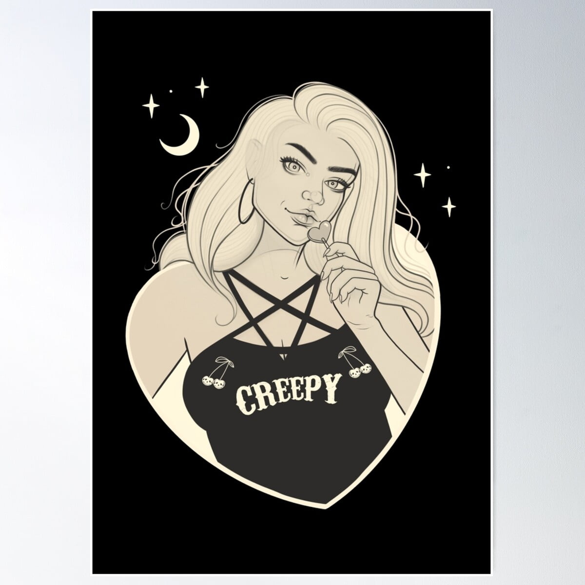 Creepy Pentagram Shirt Girl // Pinup Girl With Pentagram Poster Wall ...