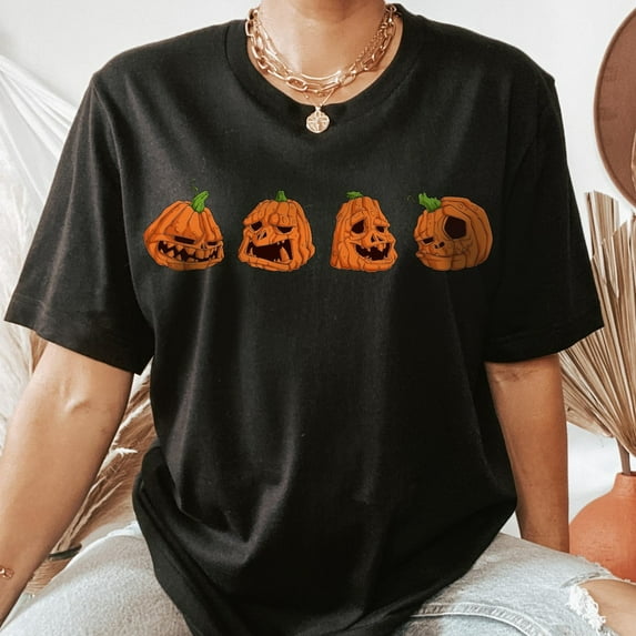 Creepy Pumpkin Shirt, Season Tee, Scary Pumpkin Face Top, Season Party ...