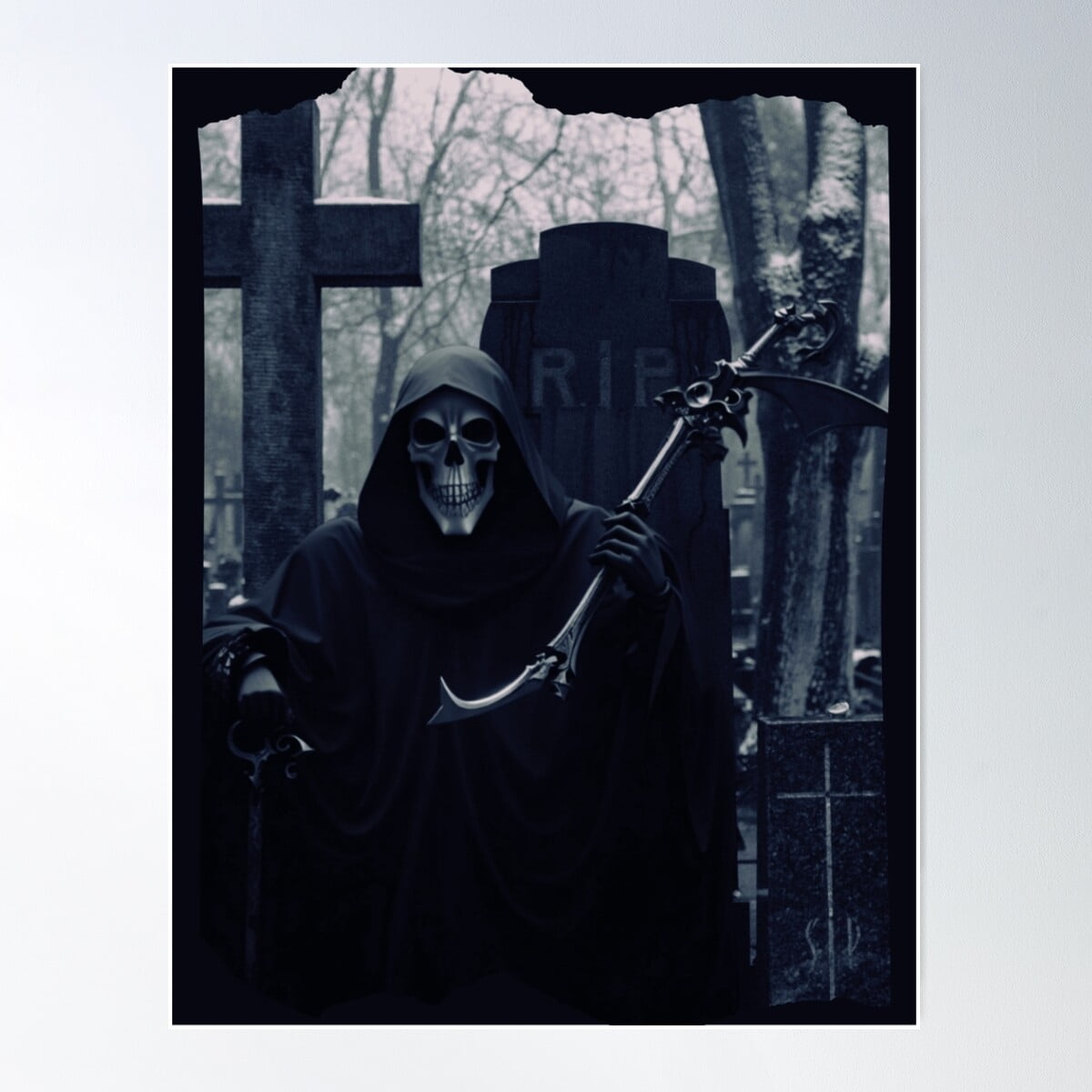 Creepy Skeleton Grim Reaper In A Grave Yard Poster Wall Art, Modern ...