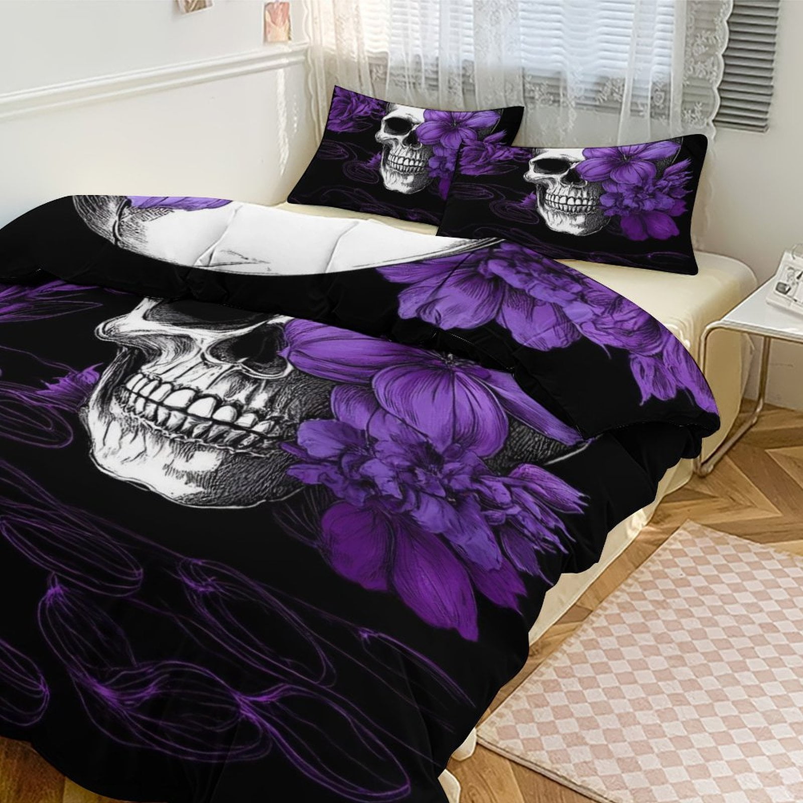 Creepy Skull Print 102"x90" 3 Pcs Soft Bedding Set, Includes Duvet ...