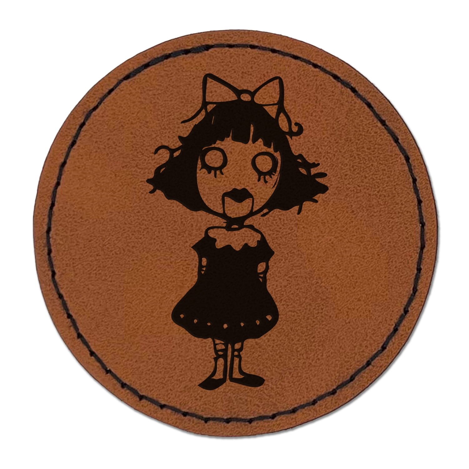 Creepy Spooky Horror Girl Doll Puppet 2.5" Faux Leather Round Engraved ...