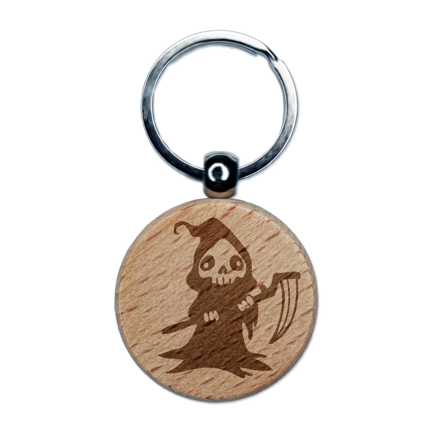 Creepy Spooky Skeleton Grim Reaper with Scythe Horror Round Keychain ...