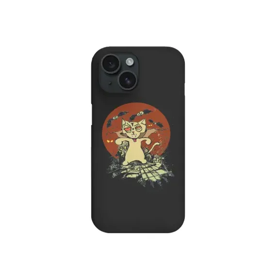 Creepy Vampire Bat Cat in Cemetery Phone Case for iPhone 16 15 14 13 12 ...