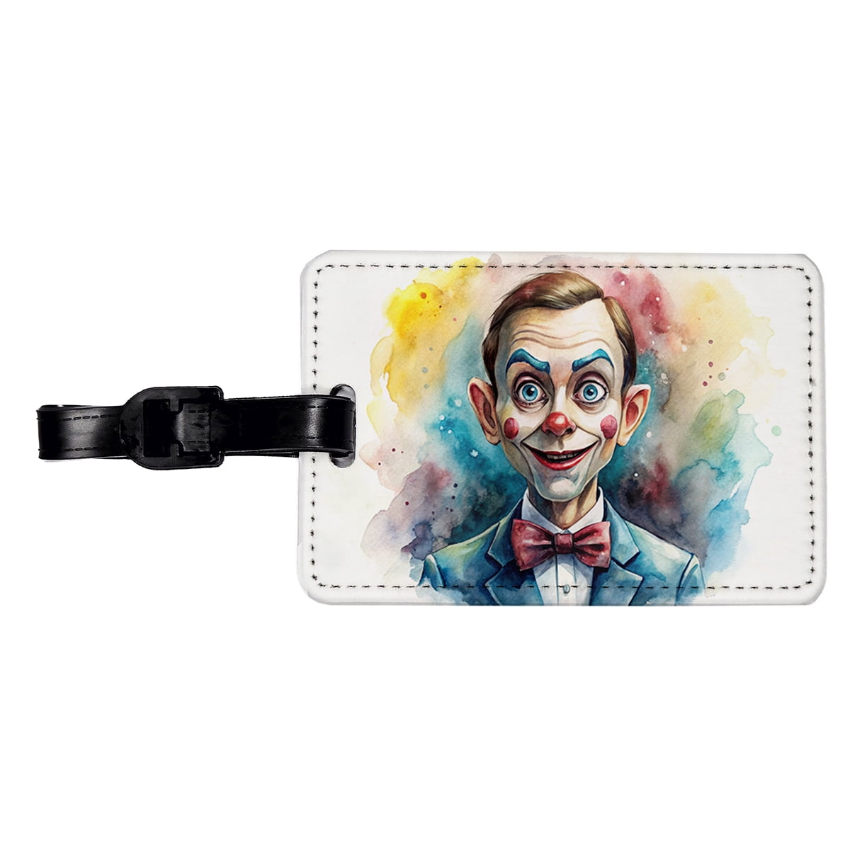 Creepy Ventriloquist Dummy Watercolor Faux Leather Travel Luggage Tag ...