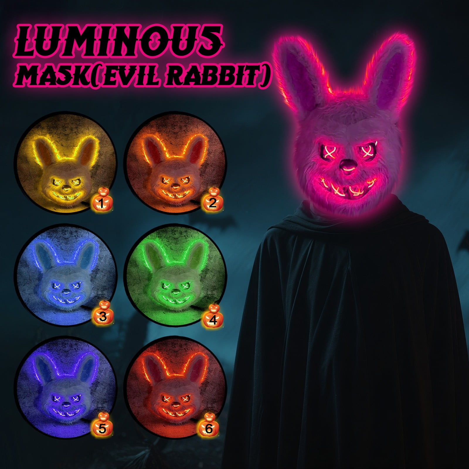 Creepy White Rabbit Mask for Halloween, Scary Bunny Costume Accessory ...