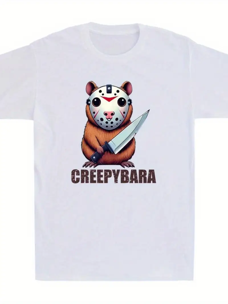 Creepybara Men's Vintage Horror Capybara Mask Killer Meme T-Shirt ...