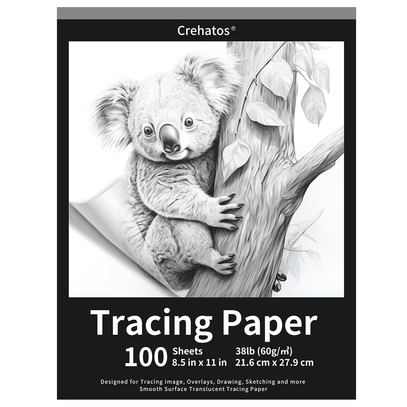 Crehatos 8.5" x 11" MMF7 Tracing Paper, Translucent Tracing Pad, 100 ...