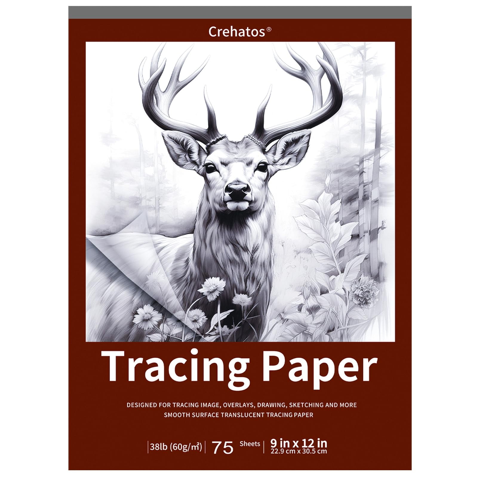 Crehatos 9" x 12" AIF9 Tracing Paper, Translucent Tracing Pad, 75 ...