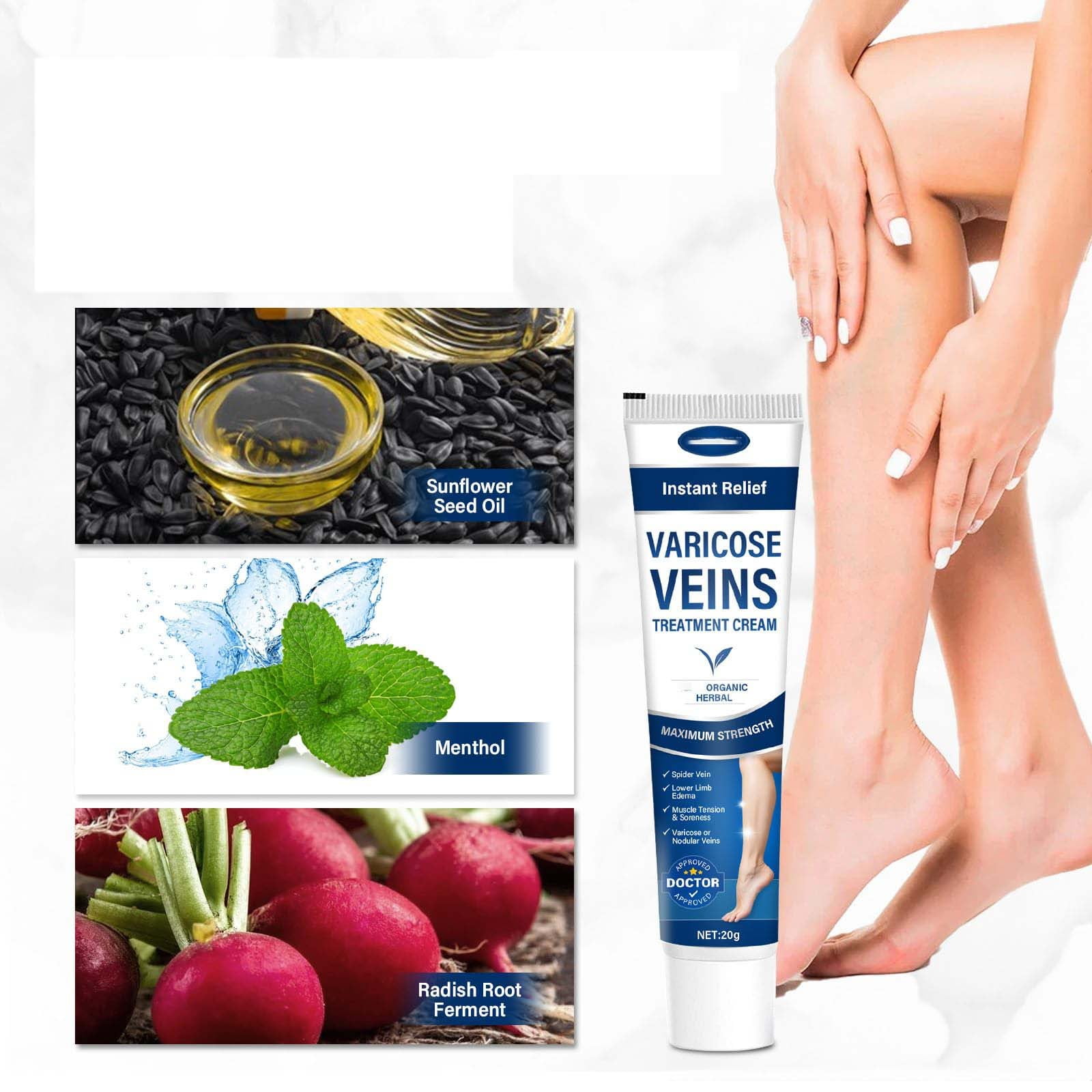 Crema para el tratamiento de las venas varicosas - mejora la circulación sanguínea, reduce la ...