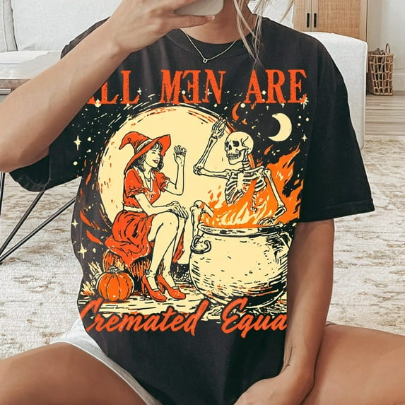 Cremated Men Feminist Halloween T-Shirt – Funny Retro Tee for Spooky ...