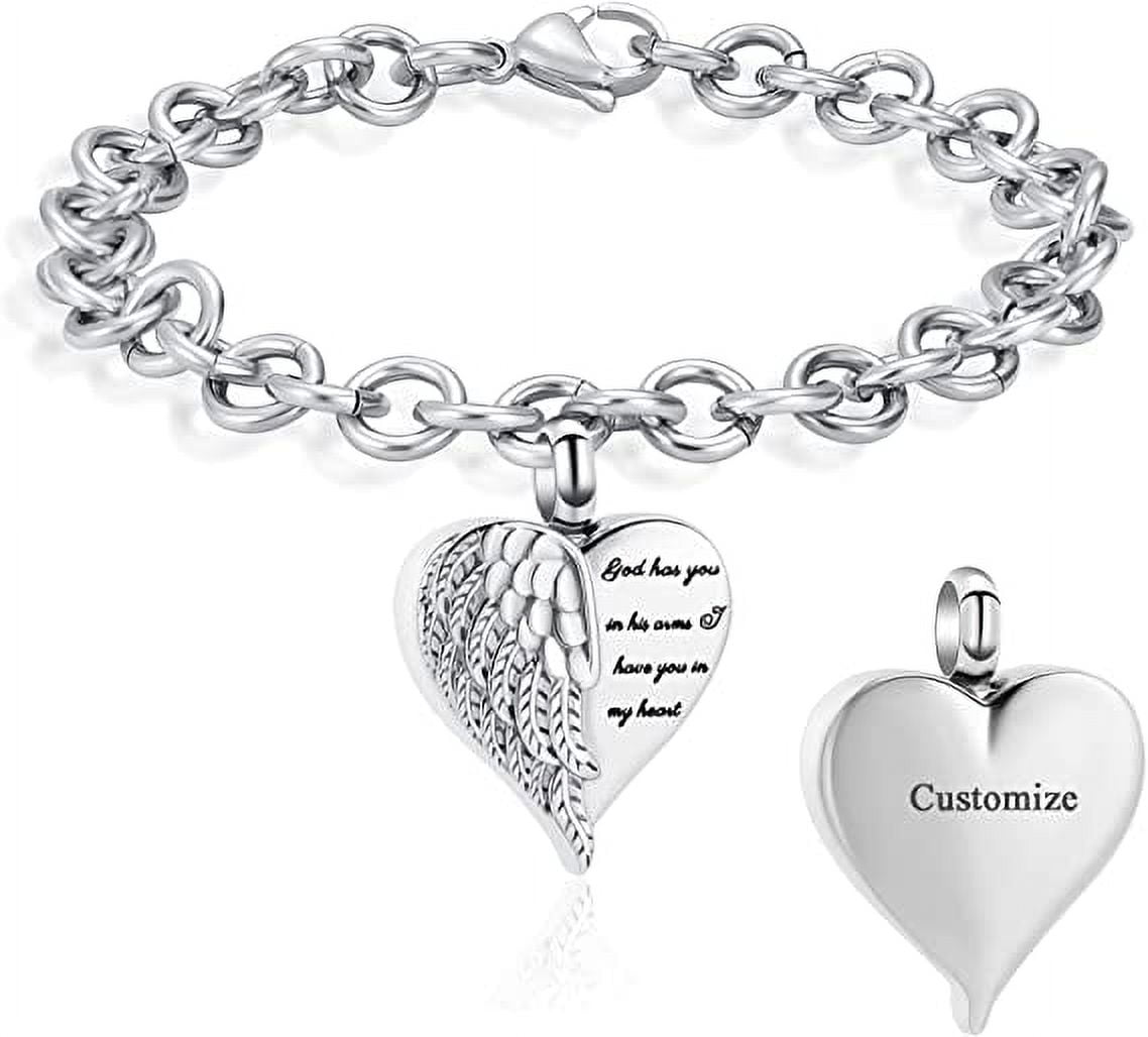 Cremation Jewelry Angel Wing Heart Urn Bracelet for Ashes for Women ...